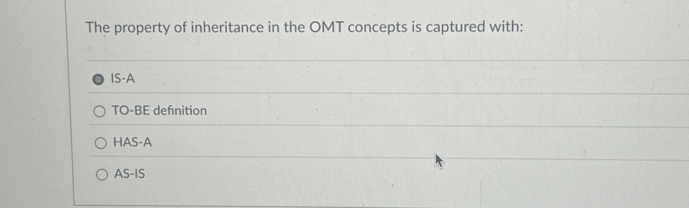 Solved The property of inheritance in the OMT concepts is | Chegg.com