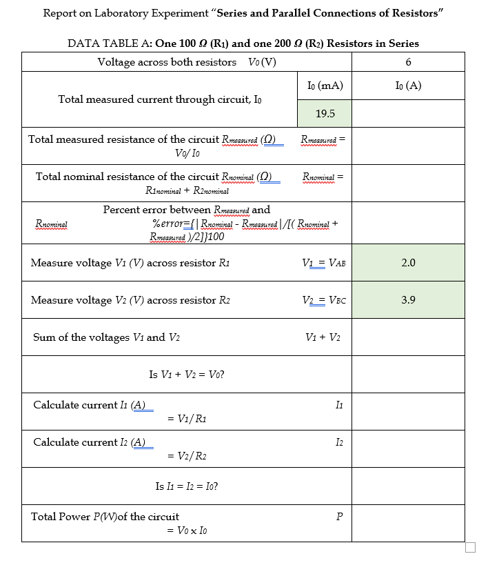Report on Laboratory Experiment "Series and Parallel | Chegg.com