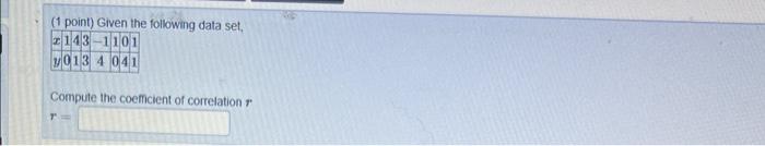 Solved (1 point) Given the following data set, Compute the | Chegg.com