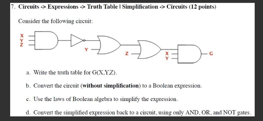 Solved 7. Circuits -> Expressions -> Truth Table I | Chegg.com