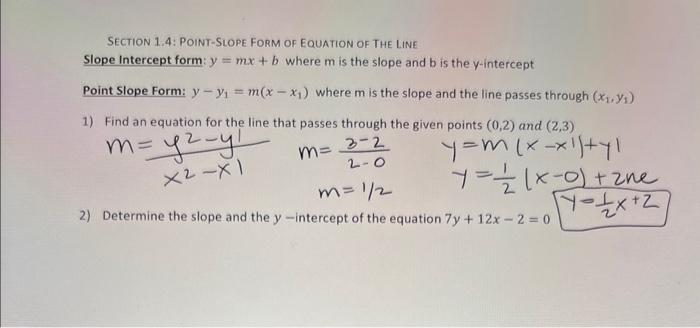 Solved SECTION 1.4: POINT-SLOPE FORM OF EQUATION OF THE LINE | Chegg.com