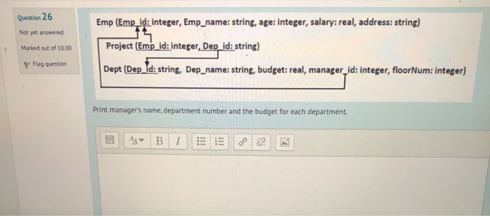 Solved Question 26 Emp (Emp_id: integer, Emp_name: string, | Chegg.com