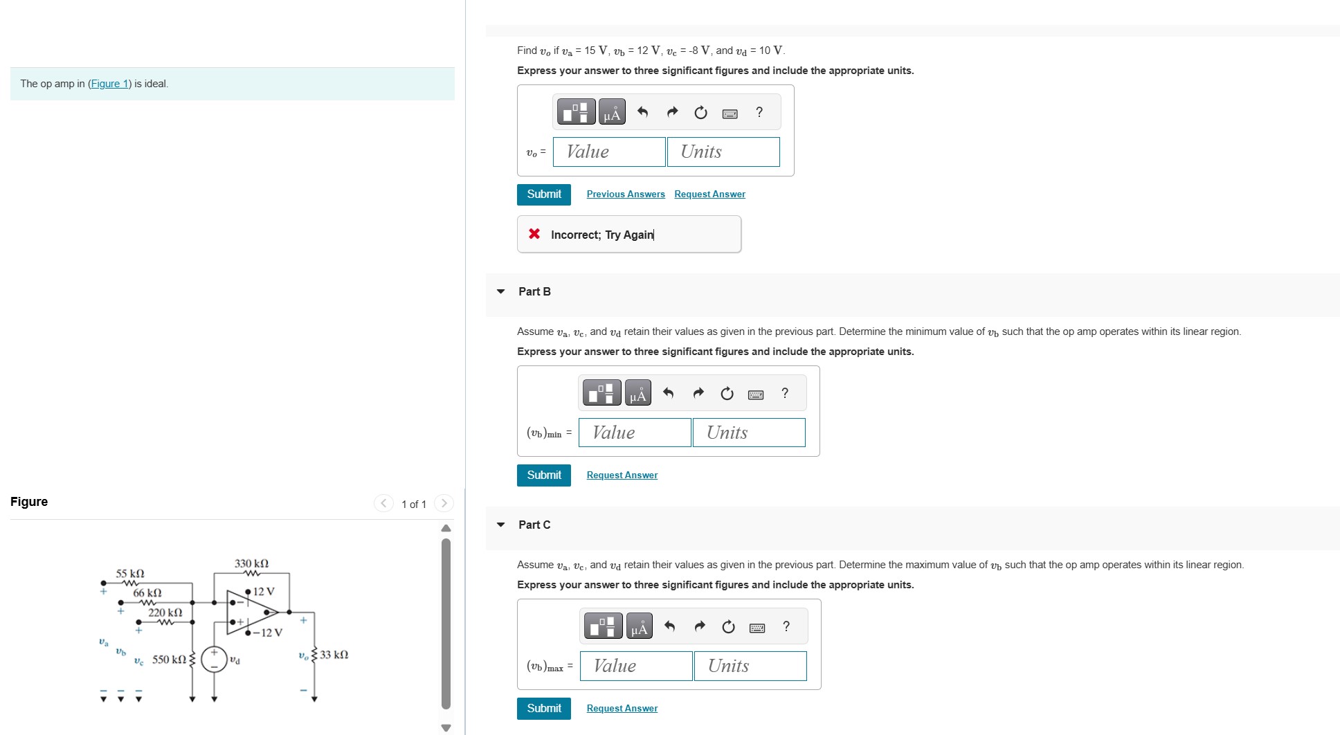 Solved The op ﻿amp in (Figure 1) is ﻿ideal. Figure 1 of 1 | Chegg.com