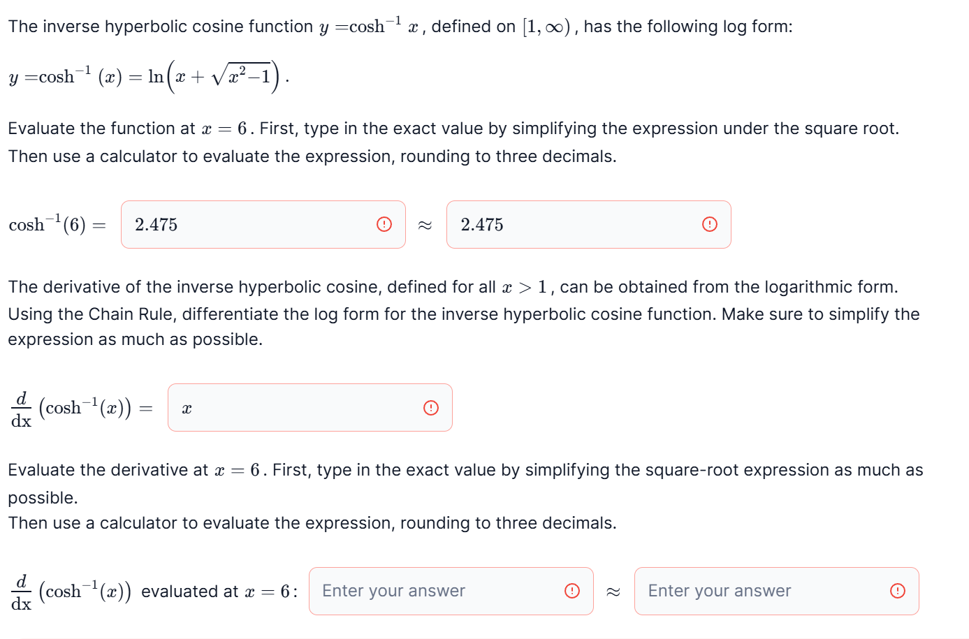 Solved The inverse hyperbolic cosine function ﻿, ﻿defined | Chegg.com