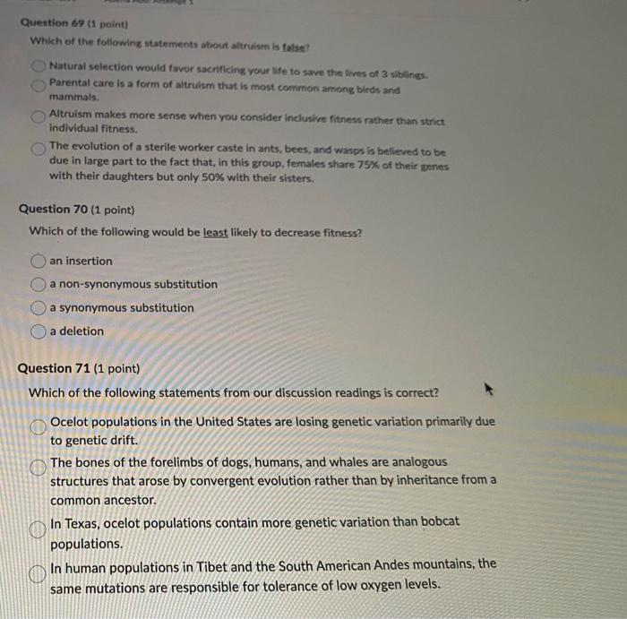 Solved Question 69 (1 point) Which of the following | Chegg.com