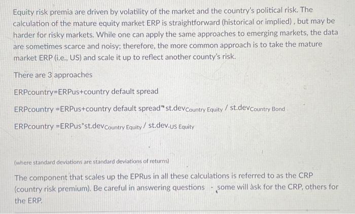 Solved Equity risk premia are driven by volatility of the | Chegg.com