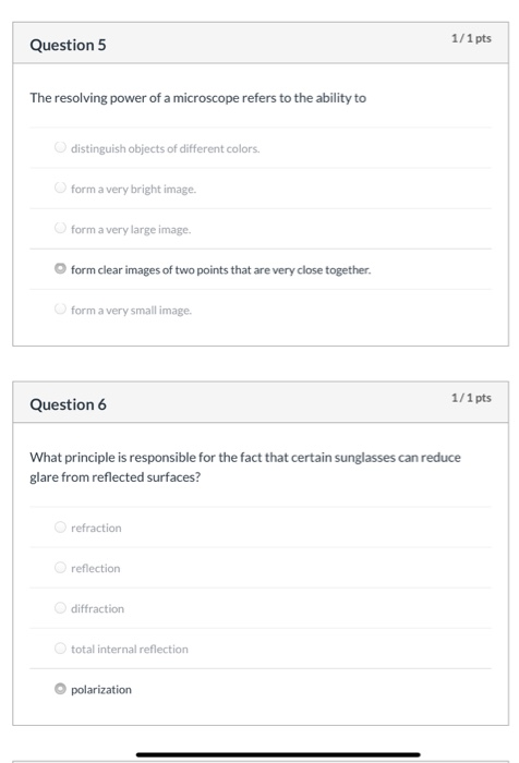 Solved Question 5 1/1 pts The resolving power of a | Chegg.com