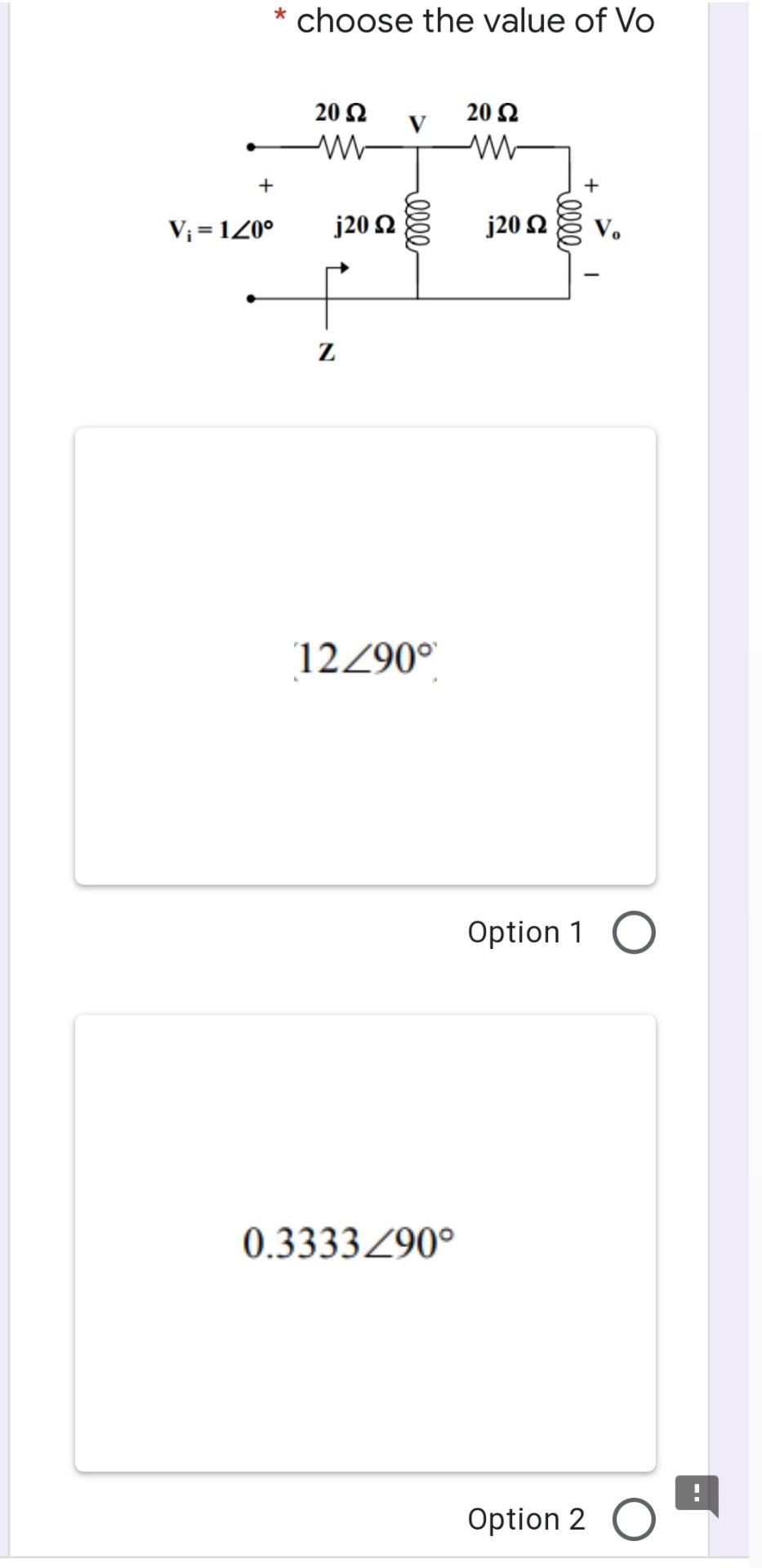 Solved choose the value of Vo 2012 2012 + + Vi= 120° j2012 | Chegg.com