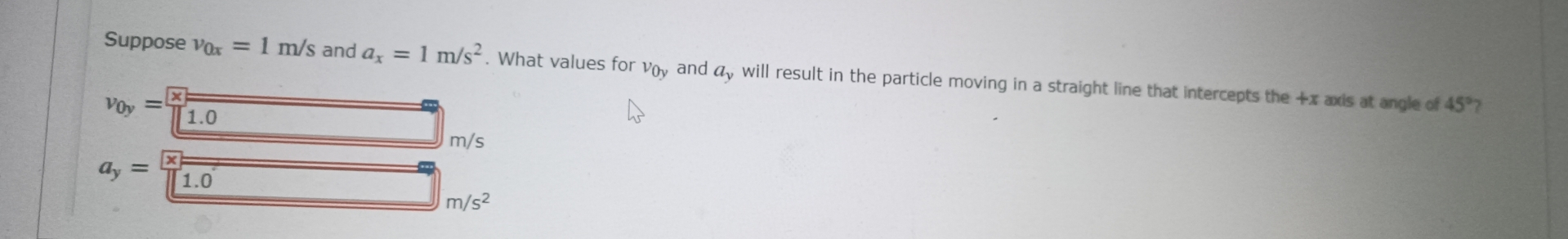Solved Suppose v0x=1ms ﻿and ax=1ms2. ﻿What values for v0y | Chegg.com