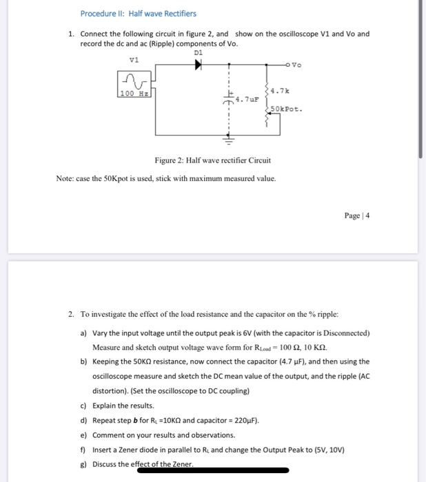 Solved Procedure Il: Half wave Rectifiers 1. Connect the | Chegg.com