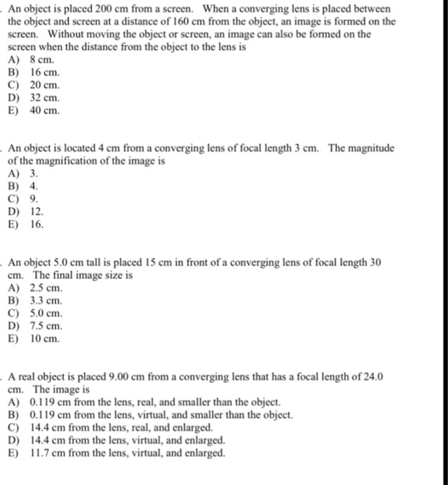 Solved - An object is placed 200 cm from a screen. When a | Chegg.com