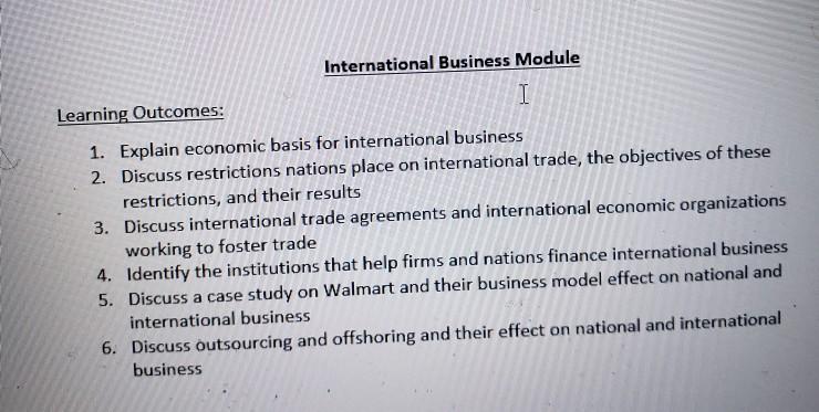 Solved International Business Module Learning Outcomes: I 1. | Chegg.com