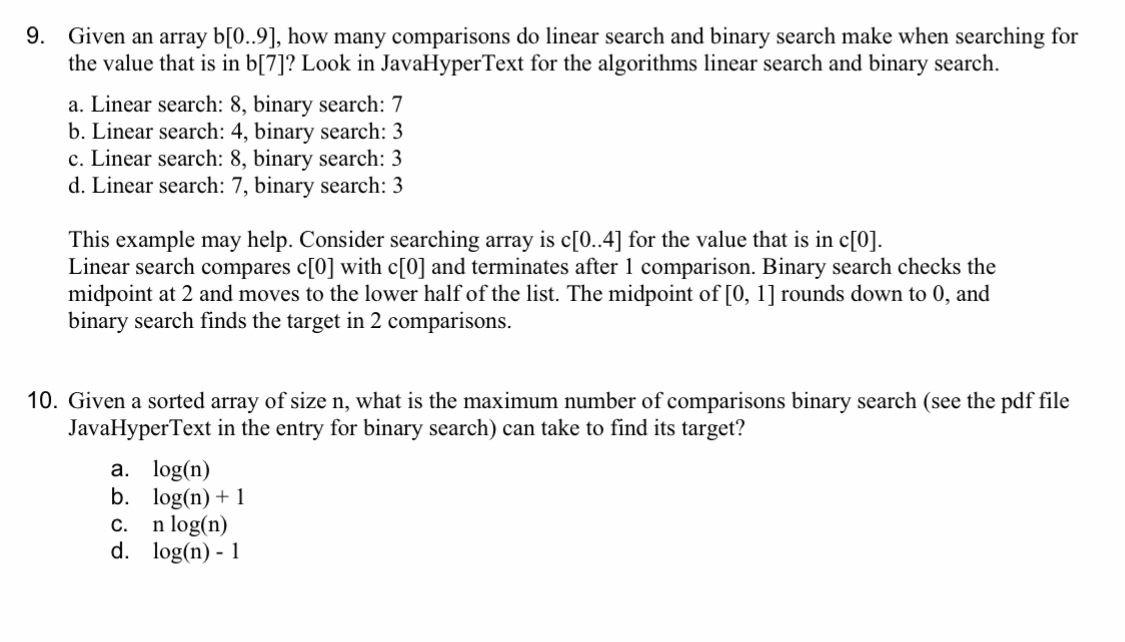 Solved 9. Given an array b[0..9), how many comparisons do | Chegg.com