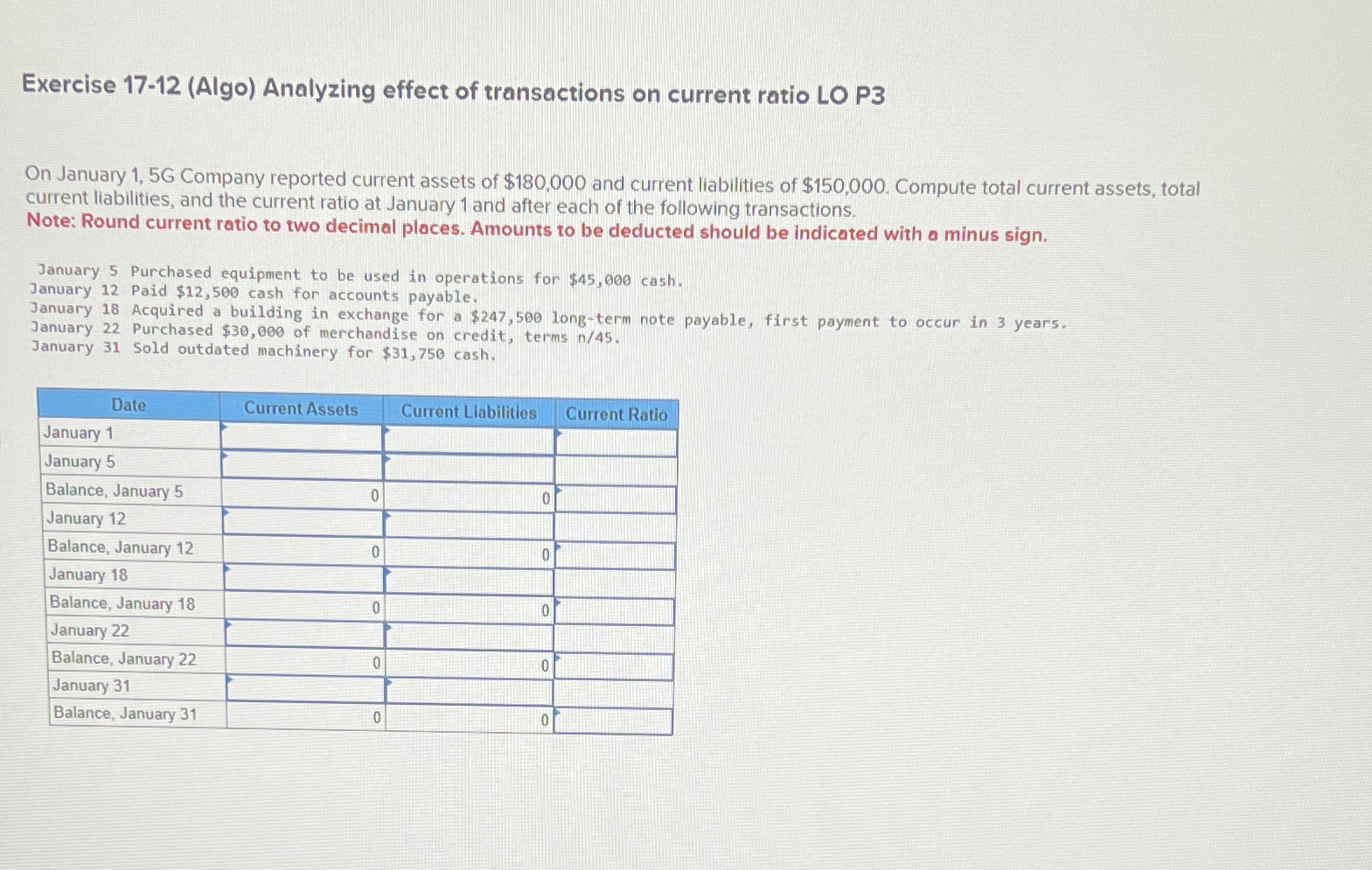 Solved Exercise 17-12 (Algo) ﻿Analyzing effect of | Chegg.com