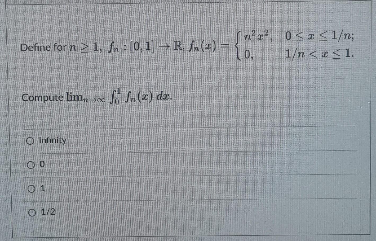Solved Define for n≥1,fn:R→R,fn(x)=n2x2+1n3x2 | Chegg.com