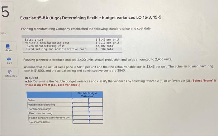 Solved Exercise 15-8A (Algo) Determining flexible budget | Chegg.com