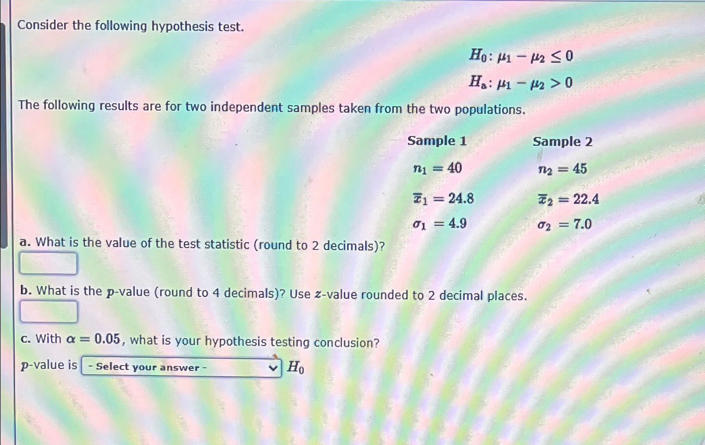 Solved Consider the following hypothesis | Chegg.com