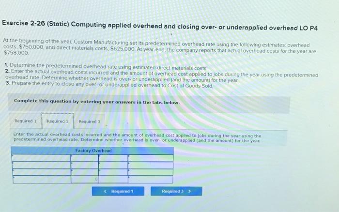 Solved Exercise 2-26 (Static) Computing applied overhead and | Chegg.com