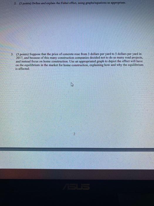 Solved 2. (5 points) Define and explain the Fisher effect, | Chegg.com