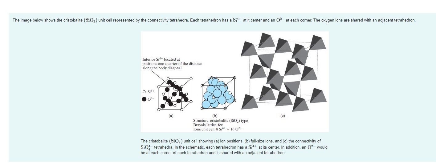 Solved The image below shows the cristobalite (SiO2) ﻿unit | Chegg.com