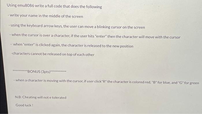 Using emu8086 write a full code that does the | Chegg.com