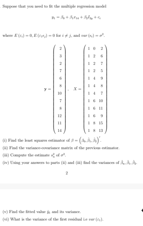 Solved Suppose that you need to fit the multiple regression | Chegg.com