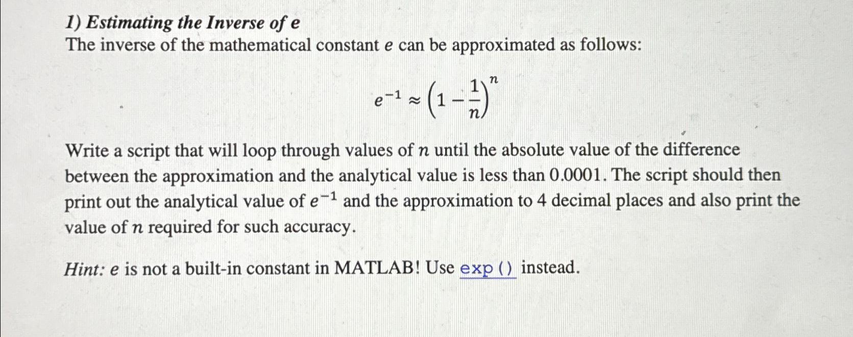 Solved Estimating the Inverse of eThe inverse of the | Chegg.com