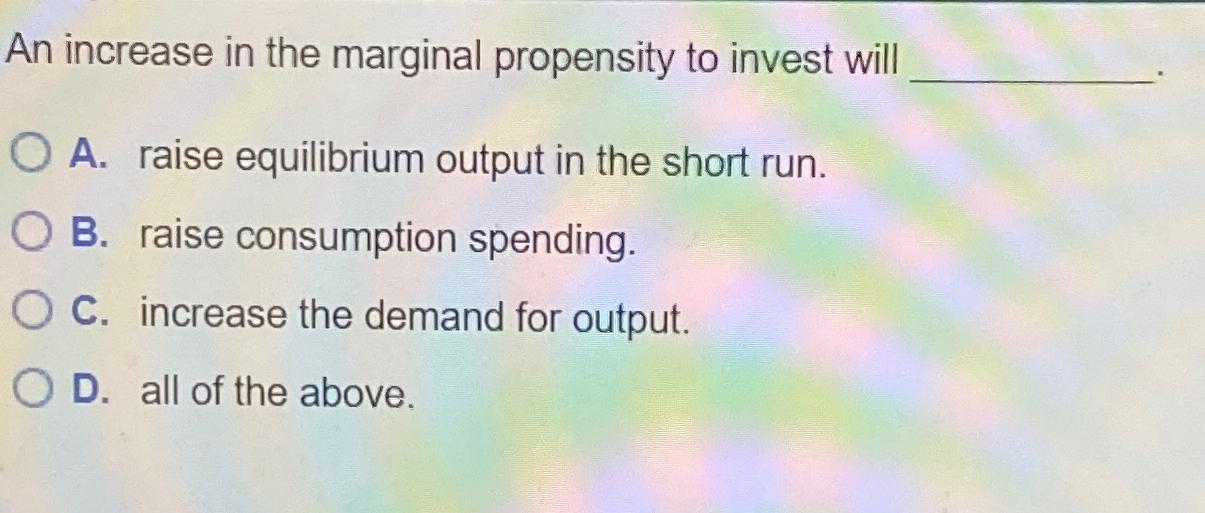 Solved An increase in the marginal propensity to invest | Chegg.com