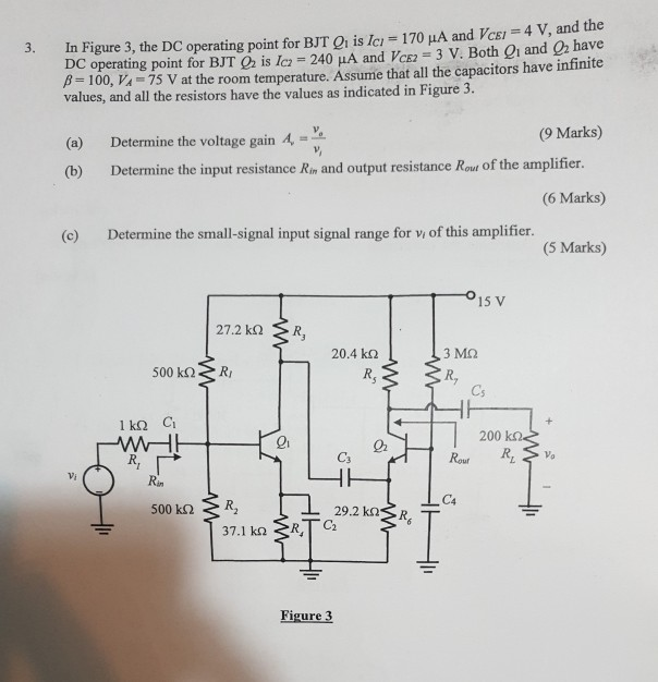Solved 3. In Figure 3, the DC operating point for BJT Q, is | Chegg.com