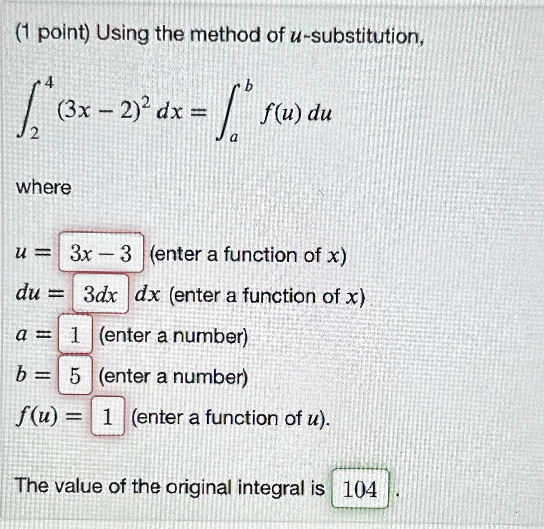 Solved (1 ﻿point) ﻿Using the method of | Chegg.com