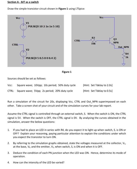 Solved Section A - BJT as a switch Draw the simple | Chegg.com