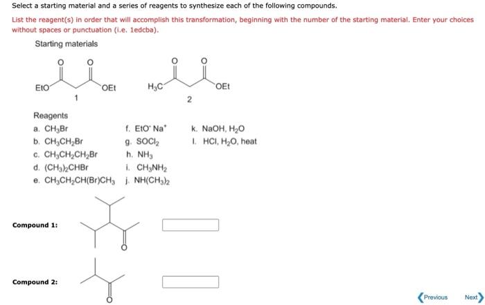 Solved Select a starting material and a series of reagents | Chegg.com
