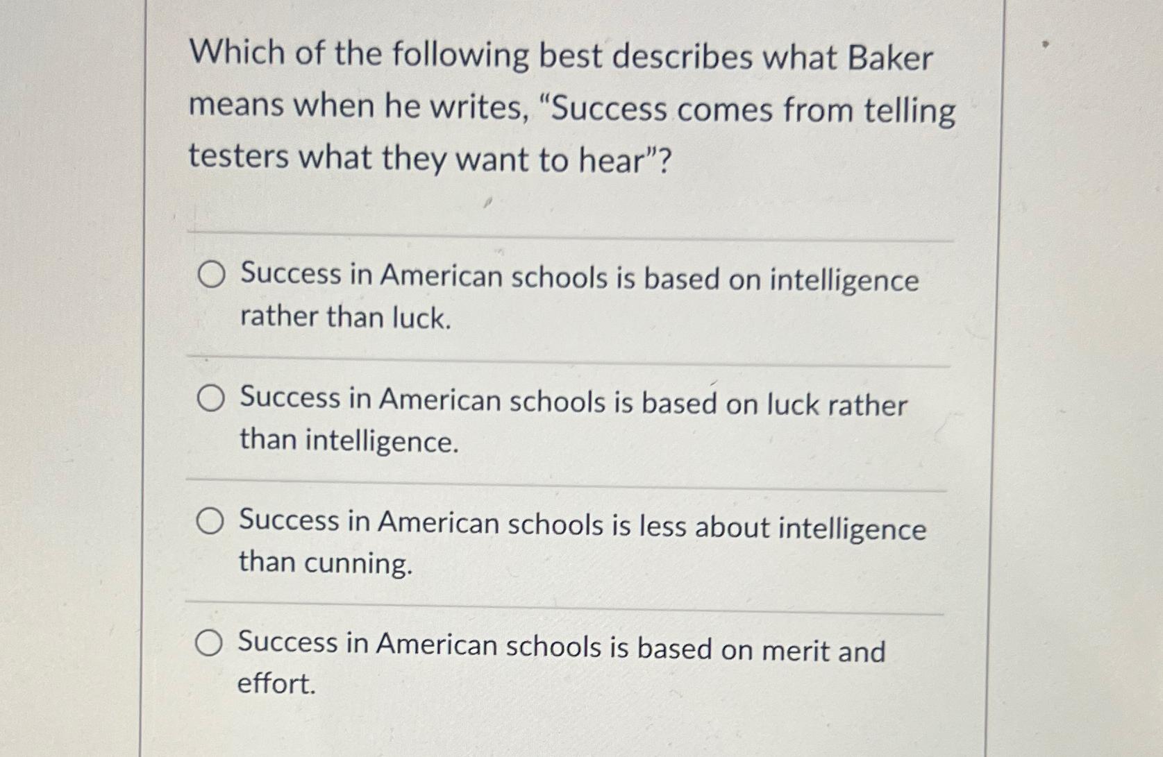 Solved Which of the following best describes what Baker | Chegg.com