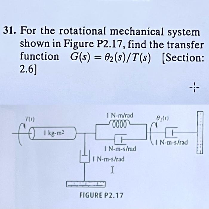 Solved 31. For the rotational mechanical system shown in | Chegg.com