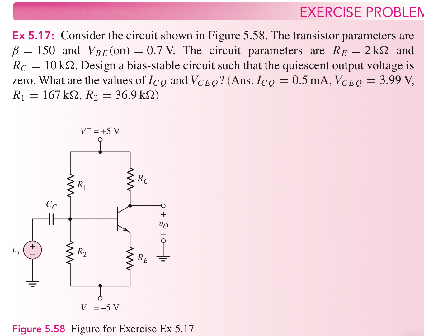 EXERCISE PROBLENEx 5.17: Consider the circuit shown | Chegg.com