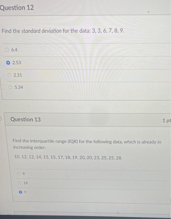 Solved Question 12 Find the standard deviation for the data: | Chegg.com