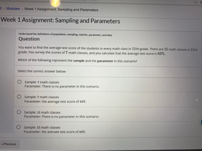 Solved 5 > Modules , Week 1 Assignment: Sampling and | Chegg.com