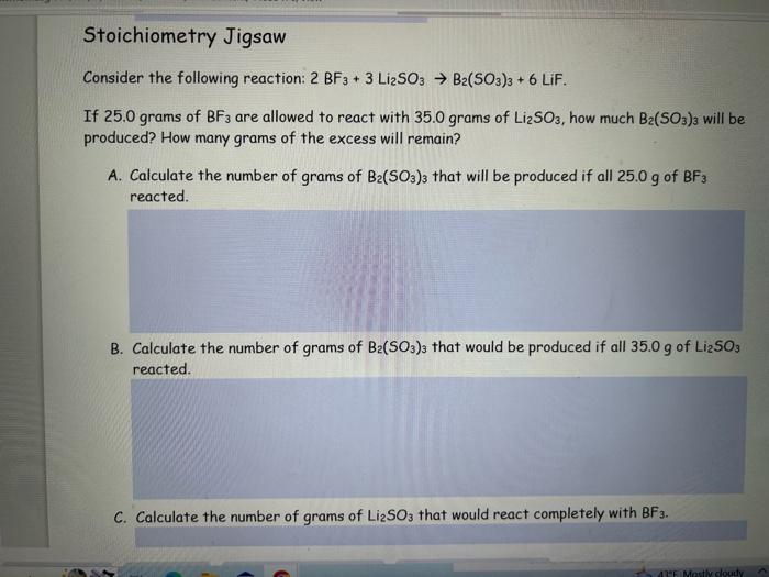 Solved Stoichiometry Jigsaw Consider the following reaction: | Chegg.com