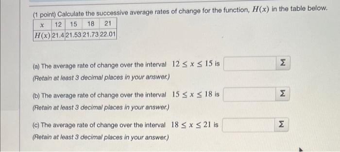 Solved (1 point) Calculate the successive average rates of | Chegg.com