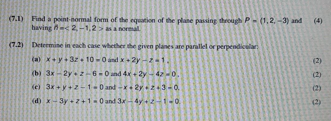 Solved (741) Find a point-normal form of the equation of the | Chegg.com