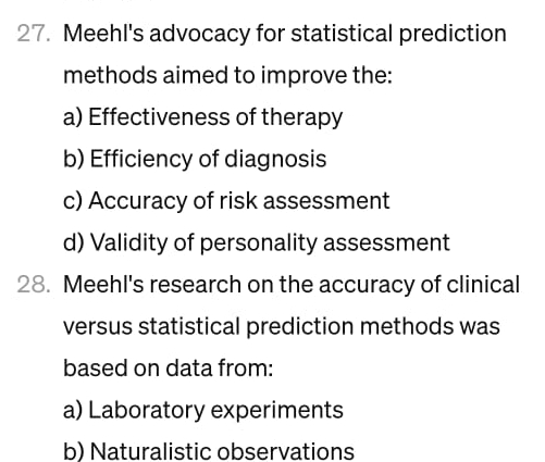 Solved Meehl's advocacy for statistical prediction methods | Chegg.com
