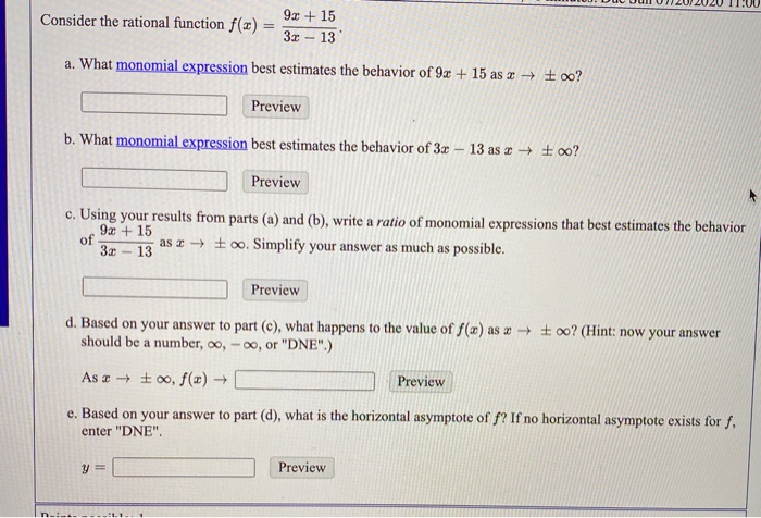Solved 11:00 Consider the rational function f(x) = 9.x + 15 | Chegg.com