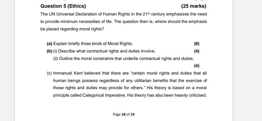 Solved Question 5 (Ethics) (25 marks) The UN Universal | Chegg.com