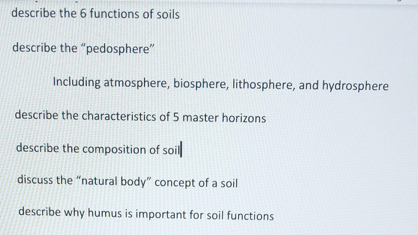 Solved describe the 6 functions of soils describe the | Chegg.com