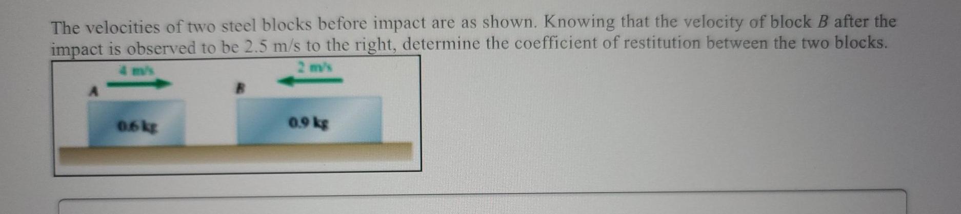 Solved The velocities of two steel blocks before impact are | Chegg.com