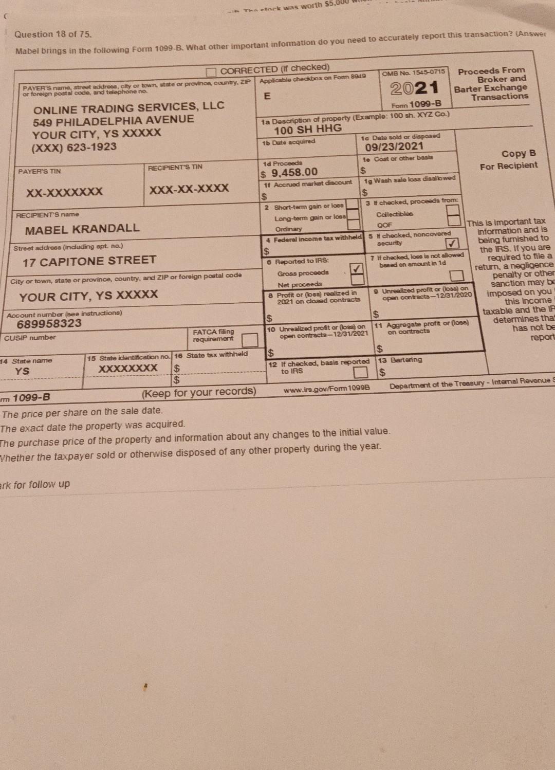Solved Mabel brings in the following form to 99b what other | Chegg.com