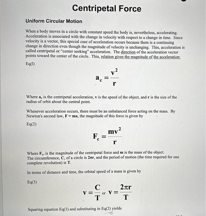 Solved Uniform Circular Motion When a body moves in a circle | Chegg.com