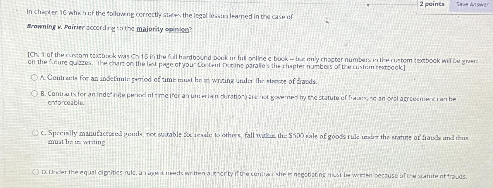 Solved 2 ﻿pointsIn chapter 16 ﻿which of the following | Chegg.com