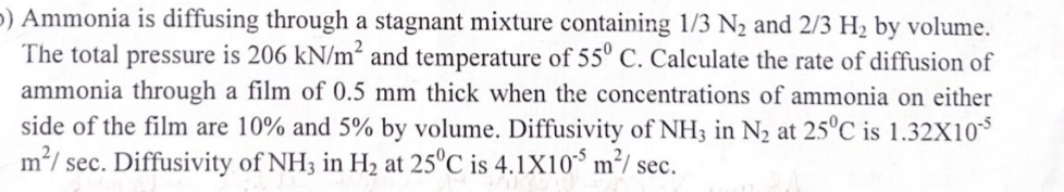 Ammonia is diffusing through a stagnant mixture | Chegg.com