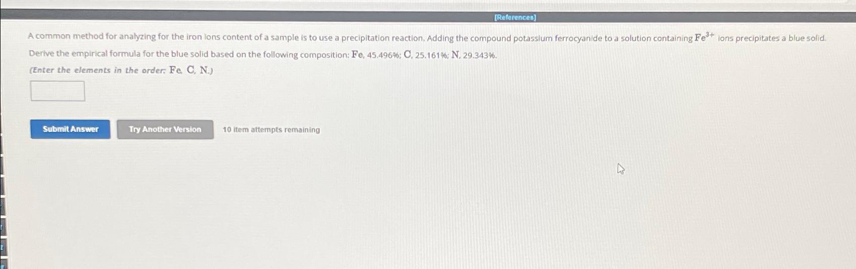 Solved [References]Derive the empirical formula for the blue | Chegg.com